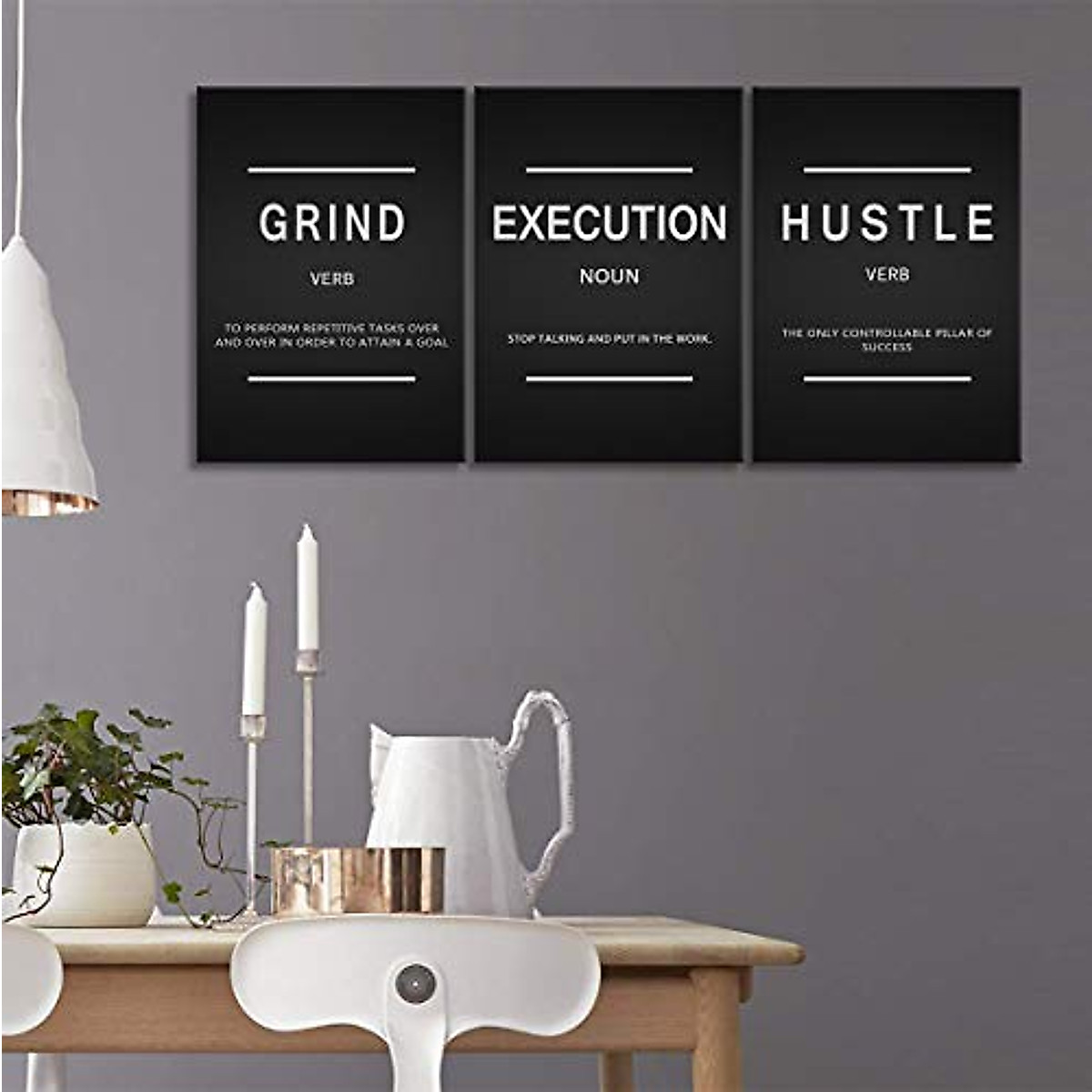 3 Pieces Grind Verb Hustle Verb Execution Noun Motivational Wall Art Canvas Print Office Decor Inspiring Framed Prints Inspirational Quotes for Wall Art Decoration Ready to Hang