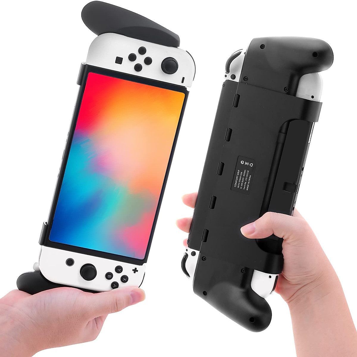 ECHZOVE Switch OLED Grip, Comfortable and Ergonomic Gaming Portable Protective Handheld Grip, Joy Con and Switch OLED Control, Accessories for Switch 2021 with Game Slots and Kickstand - Black