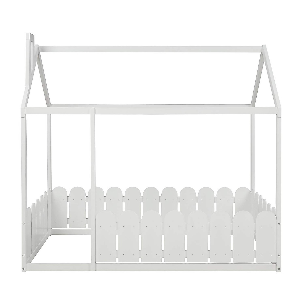 AOCOROE Twin Size House Bed for Boys and Girl Wood Twin Platform Bed Frame Playhouse Design Canopy Bed Tent Bed with Roof and Fence, Floor Height,White