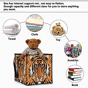 Kigai Striped Bengal Tiger Foldable Storage Basket Bin Closet Cubes Kids Toys Organizer Boxes for Nursery Home Drawer Storage Box Decorative,Hangable