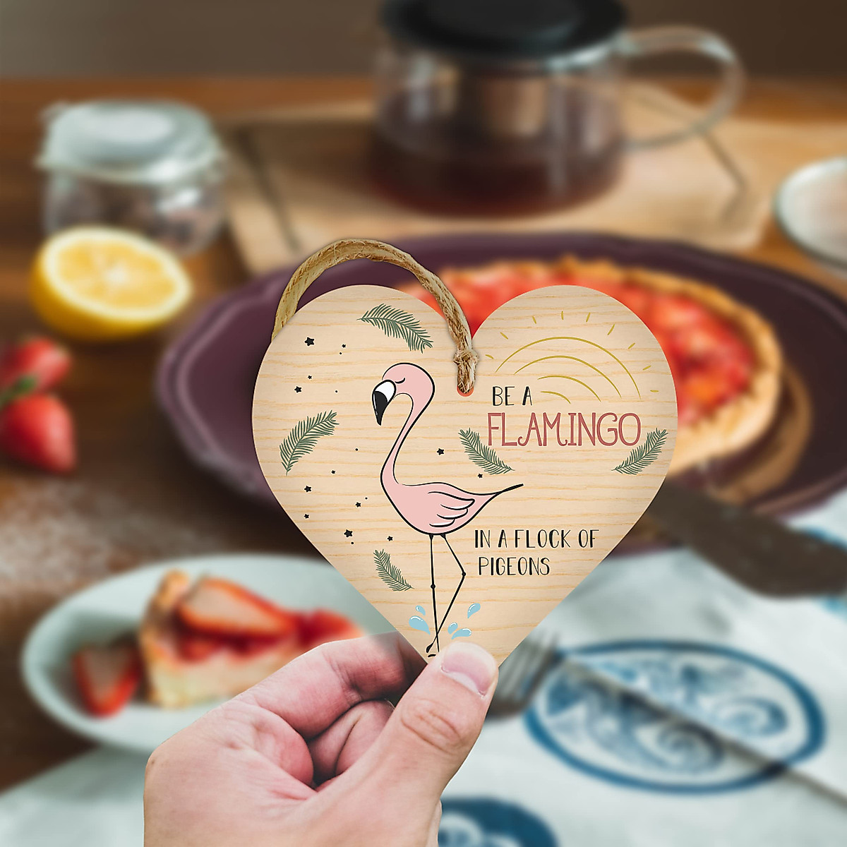 Wooden & Antique - Be a flamingo in a flock of pigeons - Wooden Hanging Heart Plaque-Sign Gift