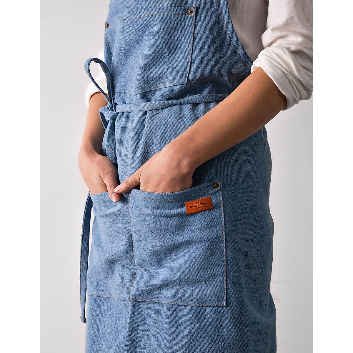 Gautsa Denim Matching Apron for Kids and Adults, Children Age 4-7 9-12, Cooking Gardening Painting BBQ… (lightblue, adult)