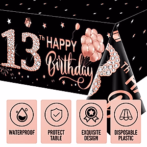 3 Pack 13th Birthday Tablecloth Decorations for Girls，Rose Gold Happy 13 Birthday Table Cover Party Supplies, 13 Years Old Birthday Plastic Disposable Rectangular Table Cloth Decor