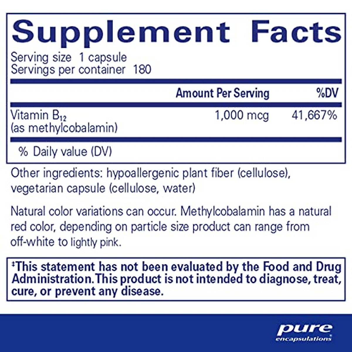 Pure Encapsulations Methylcobalamin 1,000 mcg | Vitamin B12 Supplement to Support Memory and Nerves* | 180 Capsules