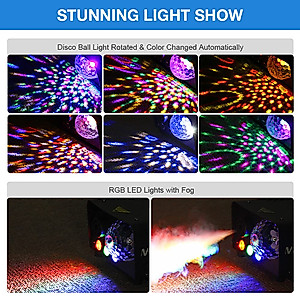 MOSFiATA Fog Machine with Disco Ball Lights 600W Smoke Machine with RGB LED lights, 2300 CFM Spray, Remote Control, Perfect for Halloween, Christmas, Wedding, Party, Club, DJ Stage Effect
