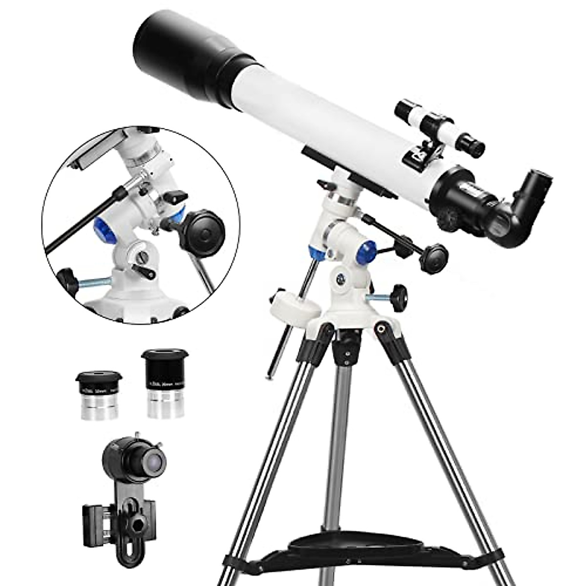 Telescopes for Adults, 70mm Aperture and 700mm Focal Length Professional Astronomy Refractor Telescope for Kids and Beginners - with EQ Mount, 2 Plossl Eyepieces and Smartphone Adapter