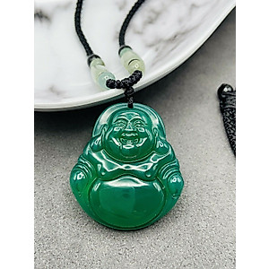 1 pc Chinese Green Jade Jewelry Lucky Smiling Buddha Charm Pendant