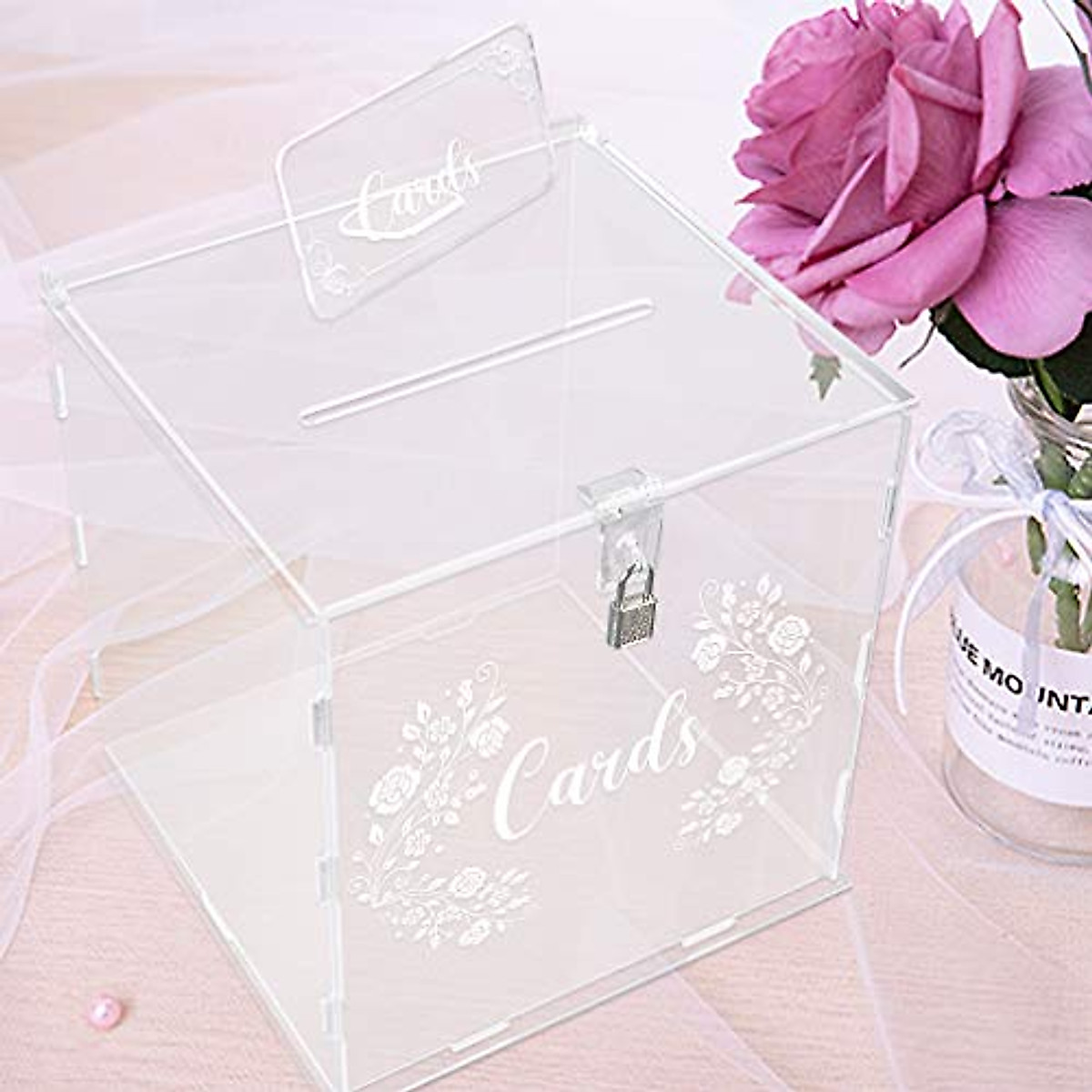 Wedding Card Box Acrylic Clear Card Boxes with Lock Gift Card Box Money Box Holder for Wedding Reception Anniversary Birthday Graduation Decorations