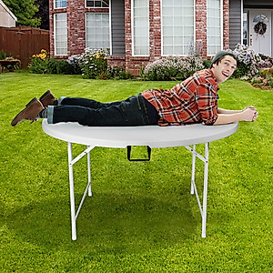 Vilobos White Patio Plastic Folding Table, 65” Dia Round Dining Table Comfortable for 8 to 10 Seat, Portable Table for Party Banquet Conference Wedding Festival Events