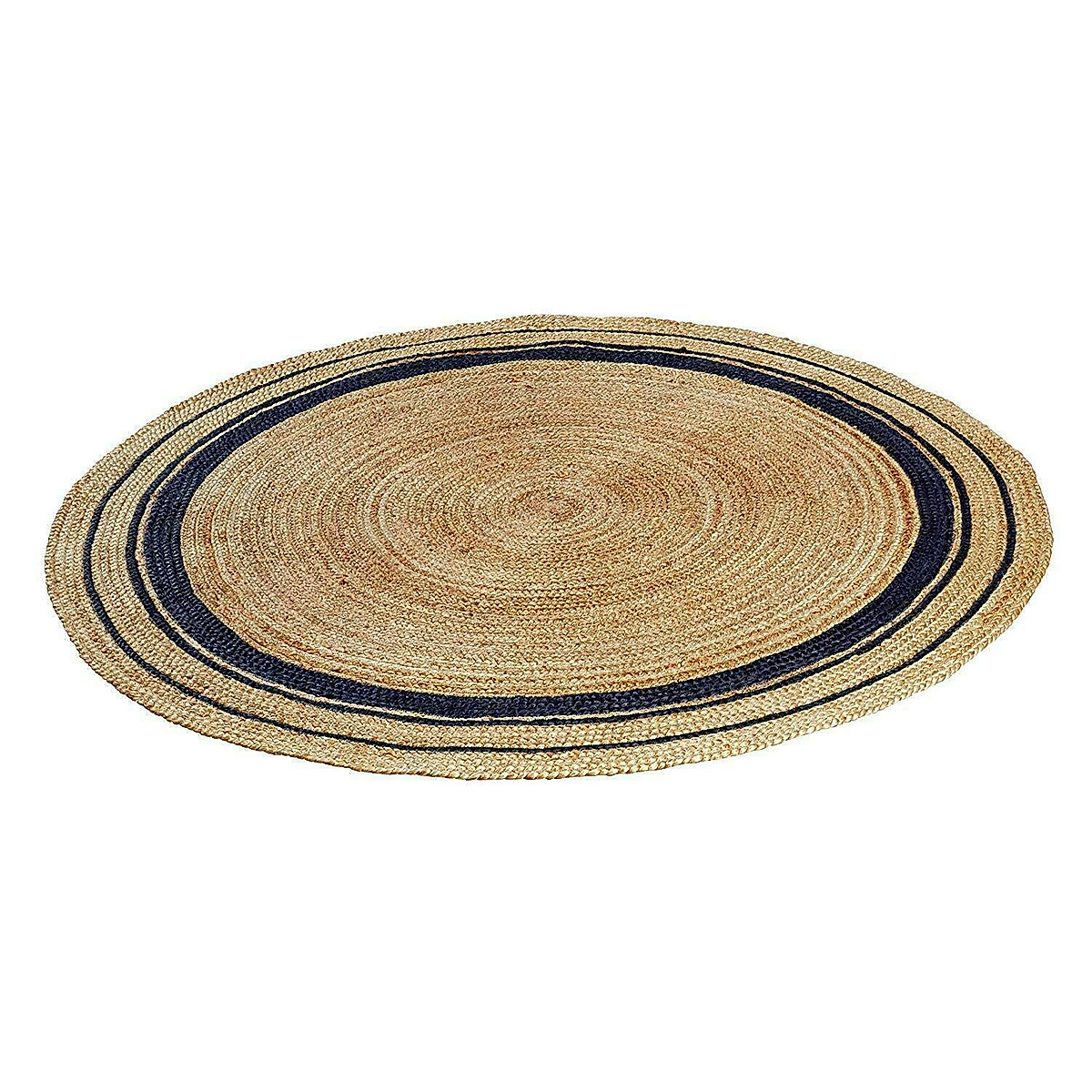 Vipanth Exports Natural Jute Rug Hand Braided Round Area Rug Handmade Rug for Home Decor (2 Feet Round (24 x 24 Inches), Beige + Black Line), VP501RJWB
