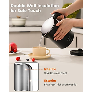 WTJMOV Electric Kettle Stainless Steel, 1.0L Small Water Boiler 1200W Fast Boiling, Double Wall Tea Kettle Pot Automatic Shut Off, Durable Coffee & Tea Maker/Warmer/Heater Black