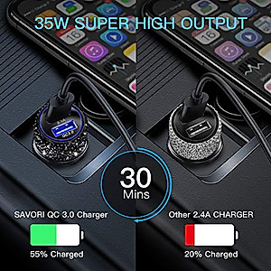 Dual USB Car Charger Quick Charge 3.0 Car Adapter Car Decorations Bling Fast Charging Charger Compatible for iPhone 11/11pro/ MAX/XS/XR/X/10, iPad, Samsung S10/S10+/S9, Google Pixel 4/4 XL etc