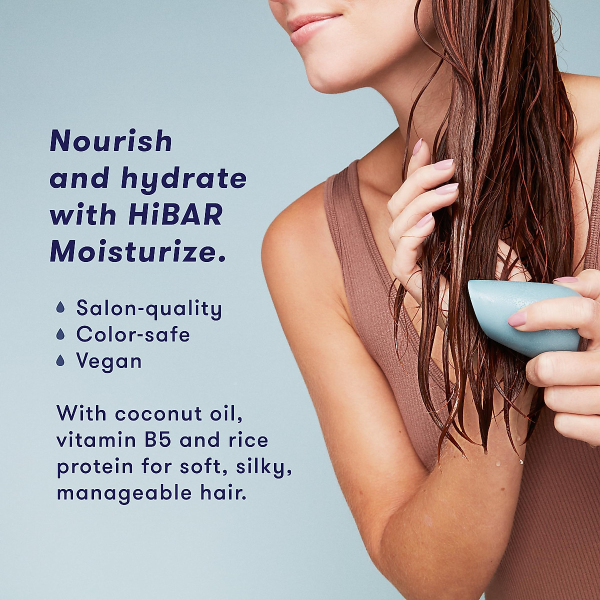 HiBAR - Moisturize Conditioner Bar - For Dry, Frizzy Hair - Deeply Nourishing & Hydrating - With Coconut Oil, Cocoa Butter, Rice Protein, & Vitamin B5 -Soap, Plastic & Sulfate-Free -Vegan -1 Solid Bar