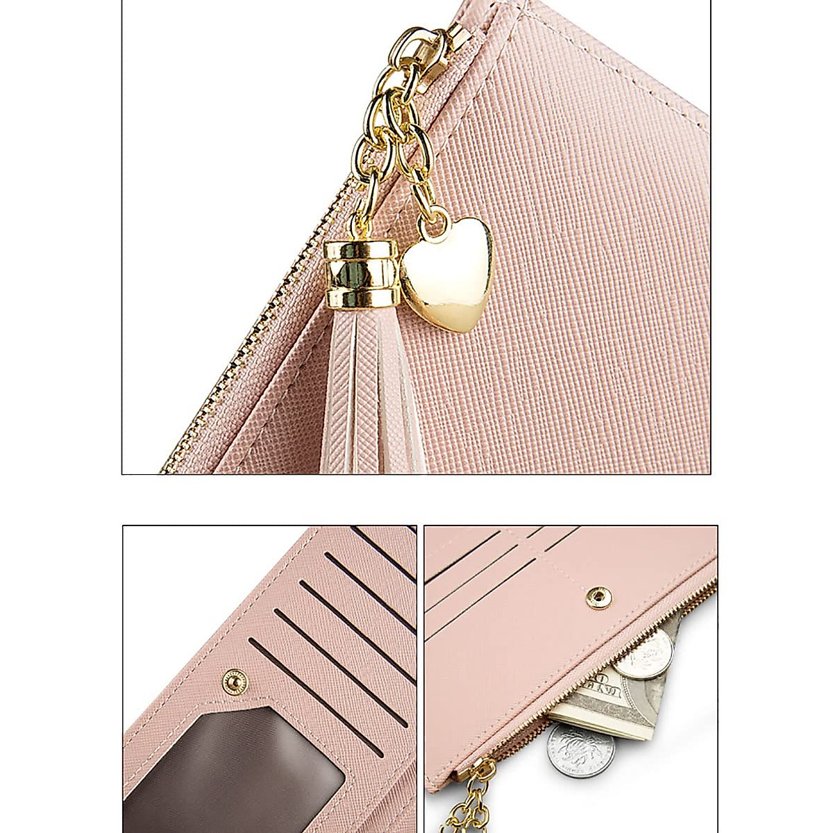 YaJaMa Women Wallet Long PU Leather Solid Credit Card Case Holder Organizer Zipper Coins Purse Cellphone Pouch with Tassel (Red)