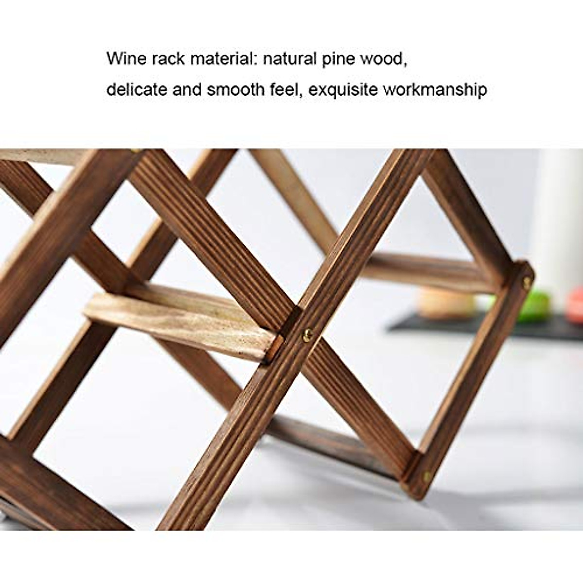 3/5 Bottles Wood Wine Rack for Countertop Living Room Foldable Free Standing Wine Display J1117, PIBM, Brown, Length 45cm