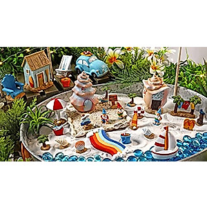 32 Pieces - Mini Fairy Garden Accessories Set Terrarium Kit Miniature Houses and Figurines Garden Decor Outdoor Village Scene Craft Kit (Beach Fairy Garden)