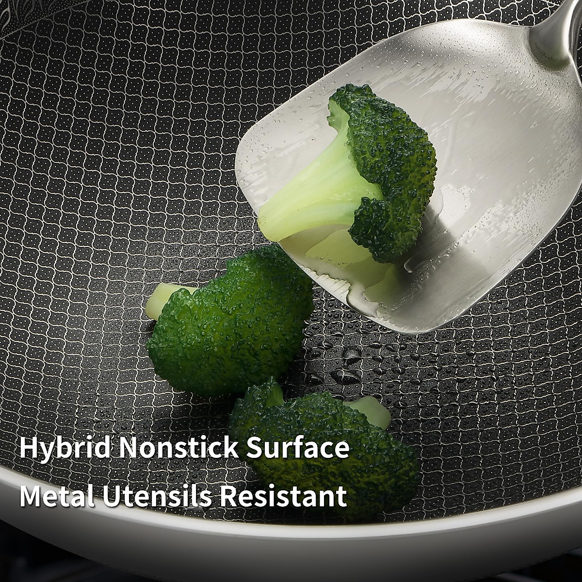 Nonstick Wok 12 Inch with Tempered Glass Lid, Stir-Fry Pan with Stay-Cool Handle & Solid Turner & Soup Ladle, Dishwasher and Oven Safe, Induction Ready, Suitable for All Stoves