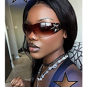 NULOOQ Rimless Y2K Sunglasses for Women Men – Trendy Star Shield Wrap Around Sunglasses Oversized Frameless Sun Glasses (Brown/Gradient Brown)