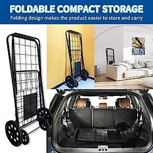 Metal Folding Grocery cart (Iron), Large Capacity Produce cart, Upgraded Rubber Big Iron Wheel, Stable wear-Resisting, Convenient and Lightweight, Bearing 50KG(Black)…