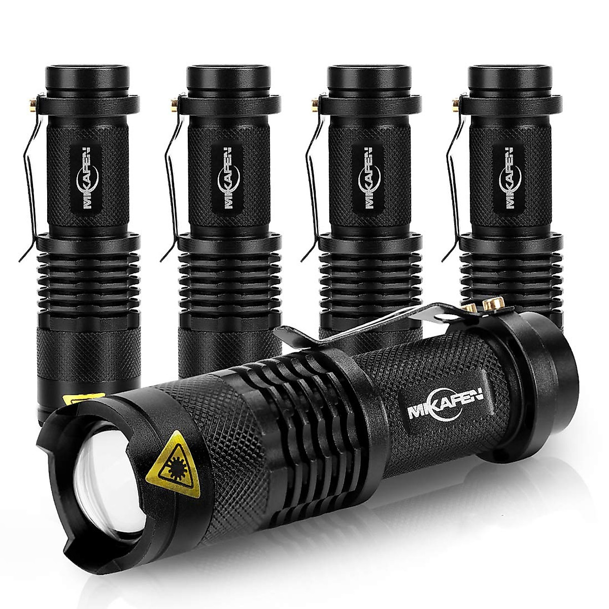 MIKAFEN 5 Pack Mini Flashlights LED Flashlight 300lm Adjustable Focus Zoomable Light (Black)
