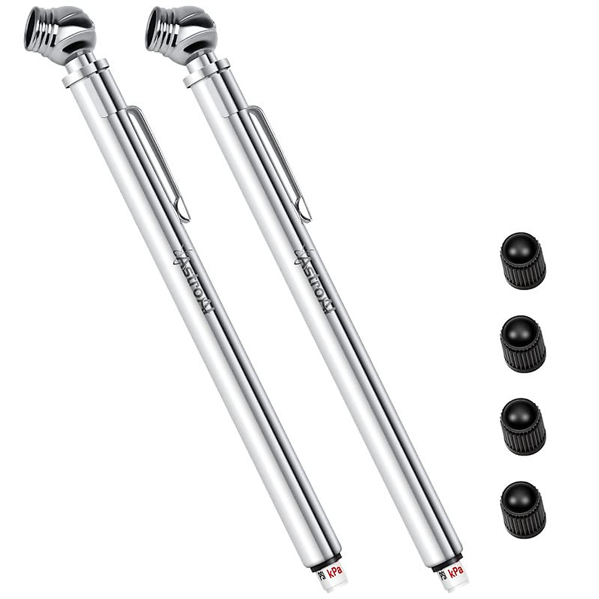 AstroAI Pencil Tire Pressure Gauge 2 Pack, Tire Gauges for Tire Pressure (10-75PSI), air Pressure Gauge for Tires, Stainless Steel Body, and Metal Made Nozzle 3 Measurements for Cars, Bikes, Vehicles