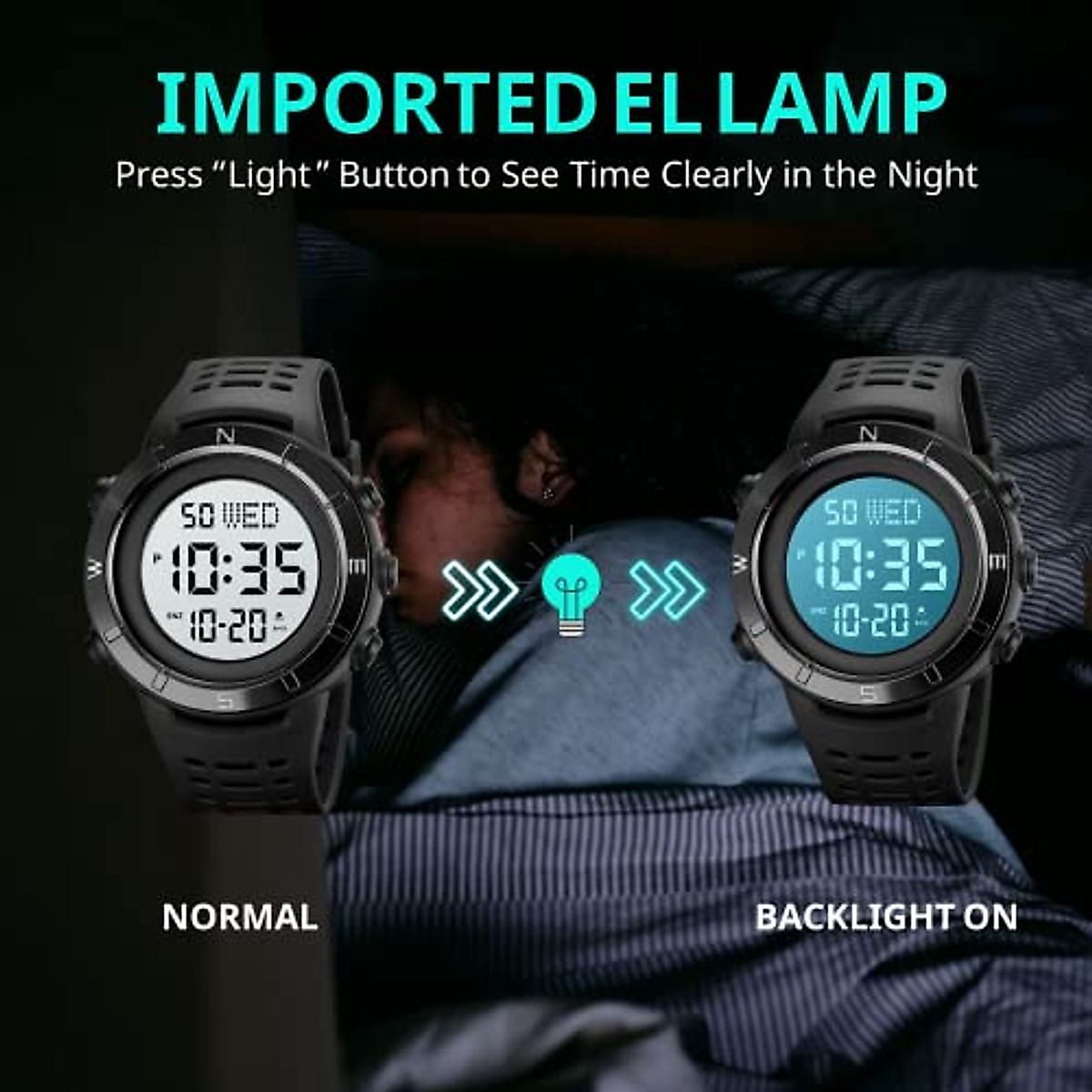 CakCity Sports Watch Men with Large Face 50M Waterproof Watch for Men Digital Watch Outdoor Sports Watches for Men Unisex,Black