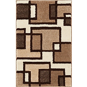 Well Woven Ruby Geometric 2x3 Mat Ivory & Beige Neutral Modern Contemporary Hand Carved Squares Design Perfect for Entryways & Small Spaces Plush Easy-Care Easy-to-Clean