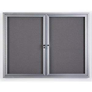 Displays2go 48 x 36 Inch Wall Mounted Enclosed Bulletin Board with 2 Doors, Locking, Aluminum (FBSW43SVLG)
