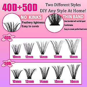 Lash Cluster DIY 280Pcs Mix 40D 50D 10-16MM Individual Lash Extension Cluster Lashes Wispy Fluffy C D Curl False Eyelash Clusters Thin Band Soft to DIY at Home by TIMELABS (40D+50D)