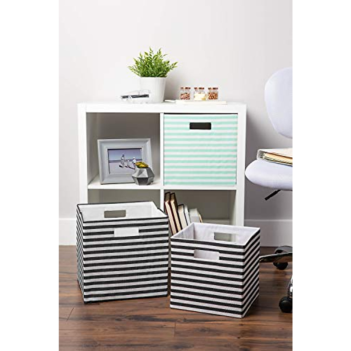 DII Collapsible Polyester Storage Cube, Pinstripe, Black, Small