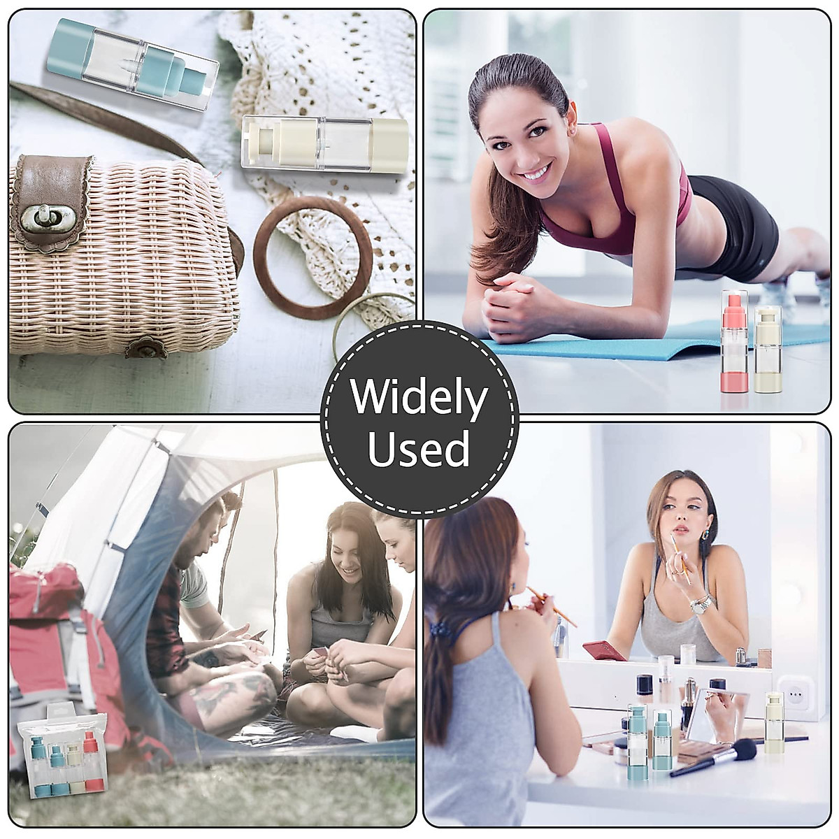 miermagic 1/2oz 1oz Vacuum Cosmetic Bottles Toiletries, Plastic Airless Pump/Spray Bottles for Toner, Cream and Shampoo, Travel Size Dispenser Refillable Containers (Pack of 4)