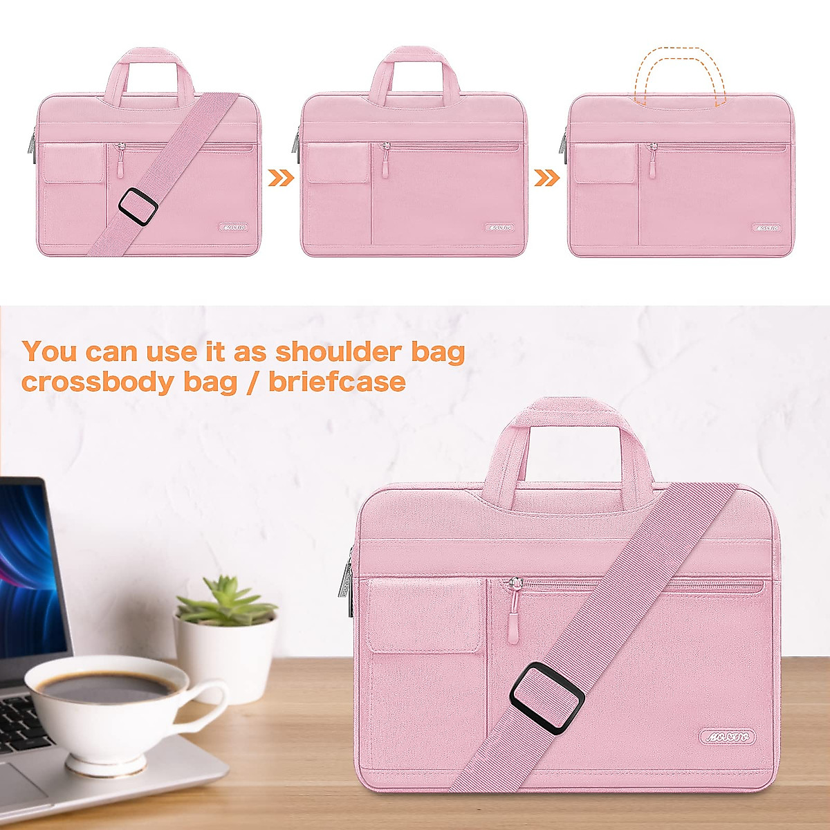 MOSISO Laptop Shoulder Bag Compatible with MacBook Pro 16 inch 2023-2019 M3 A2991 M2 A2780 M1 A2485 A2141/Pro 15 A1398,15-15.6 inch Notebook,Polyester Flapover Briefcase Sleeve Case, Pink