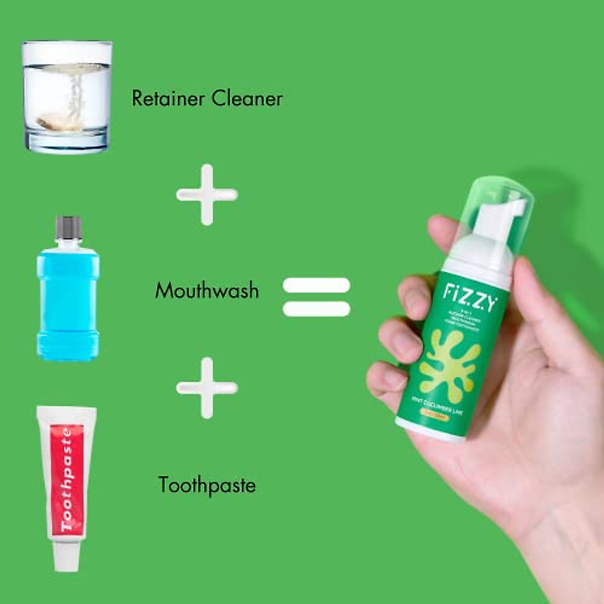 3-in-1 Foam Cleaner for Aligner, Retainer, Denture, Night Guard, Mouth Guard, Invisalign, Smile Direct, Byte | Alcohol & Fluoride Free | Xylitol Mouthwash & Foam Toothpaste| Travel-Size, Mint Cucumber