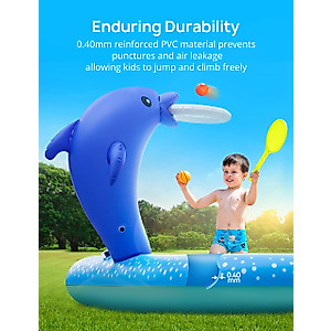 Kiddie Pool,Evajoy Inflatable Play Center Kiddie Pool with Slide, Wading Lounge Kids Pool, Coconut Palm Sprinkler, Ball Toss Game for Toddler, Kid Children, Garden Backyard Water Park, 95''x75''x40''