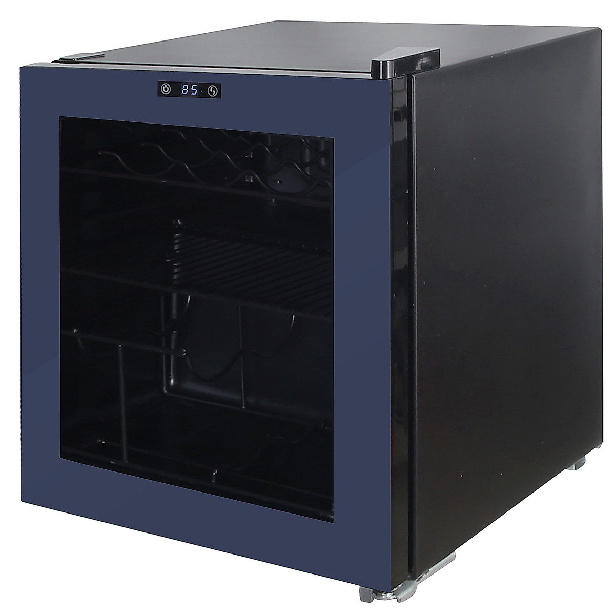 West Bend Beverage Cooler Refrigerator 15 Wine Bottle/60 Can Capacity, Glass Door, 17-Inch Wide Freestanding, Adjustable Thermostat Control, 1.6-Cu.Ft, Slate Blue