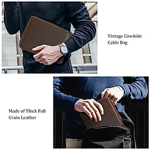 Polare Full Grain Leather Travel Cable Organizer Case Electronics Accessories Carry Bag with YKK Zippers Tech Storage Bag for Cables, Power Bank, USB, SD Card, Travel Essentials