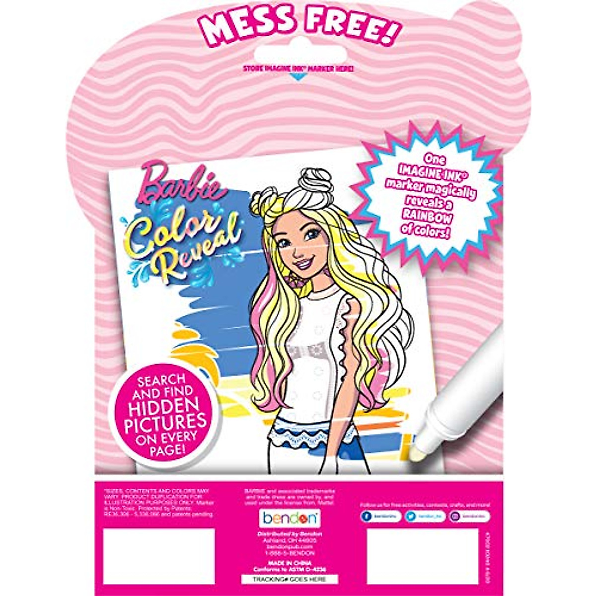 Bendon Barbie Mattel 20-Page Imagine Ink Magic Pictures with 1 Mess Free Marker 47002