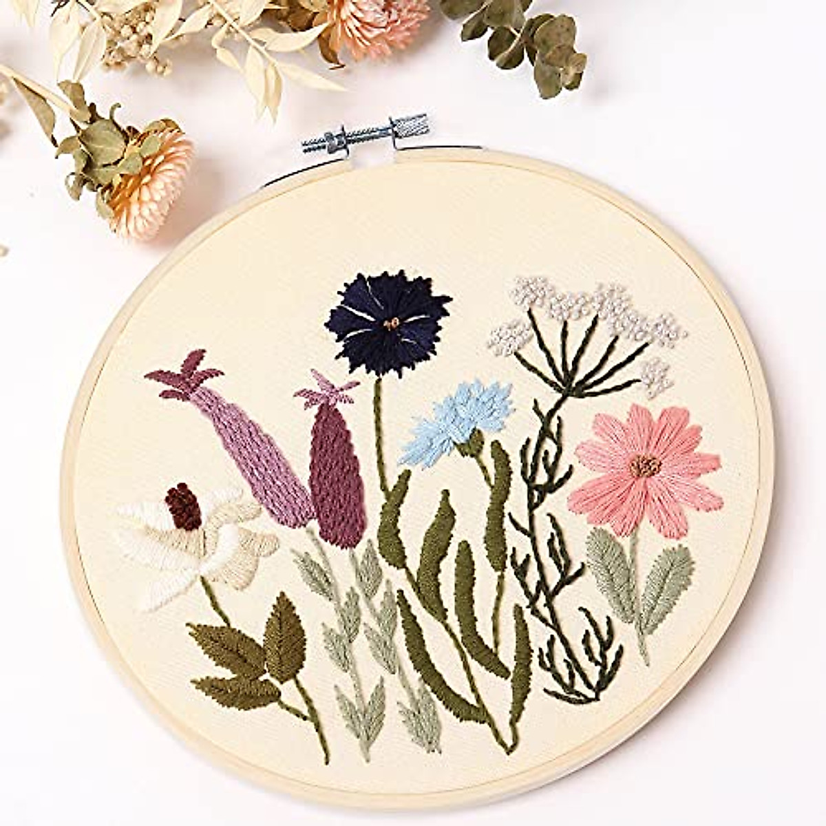 REEWISLY Embroidery Kit for Beginners 4 Sets, Hand DIY Cross Stitch Kits,4 pcs Embroidery Hoop,4 pcs Plants Flowers Embroidery Patterns and Threads,Easy for The Embroidery Beginners to Learn…
