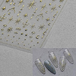 4Sheets 5D Gold Nail Art Stickers Classic Totems Moon Star Butterfly Delicate Nail Art Decal Supplies for Women Salon DIY Acrylic Nails Design (Gold Totems)