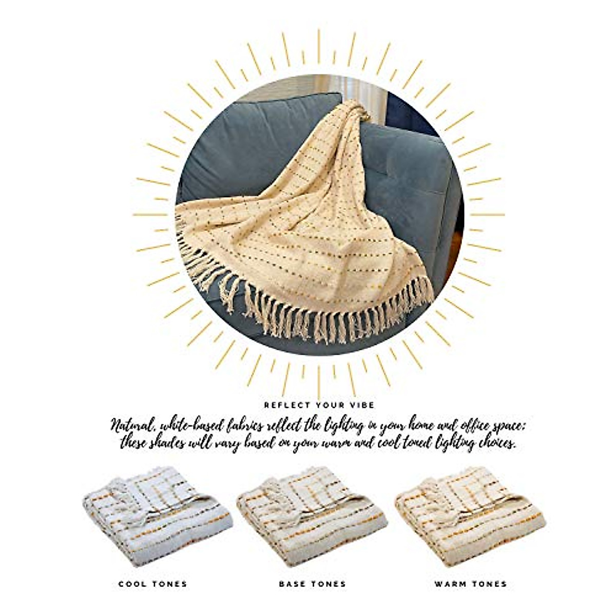 LR Home Soft Luxury Handmade Boho Striped Throw Blanket with Fringe 50" x 60"