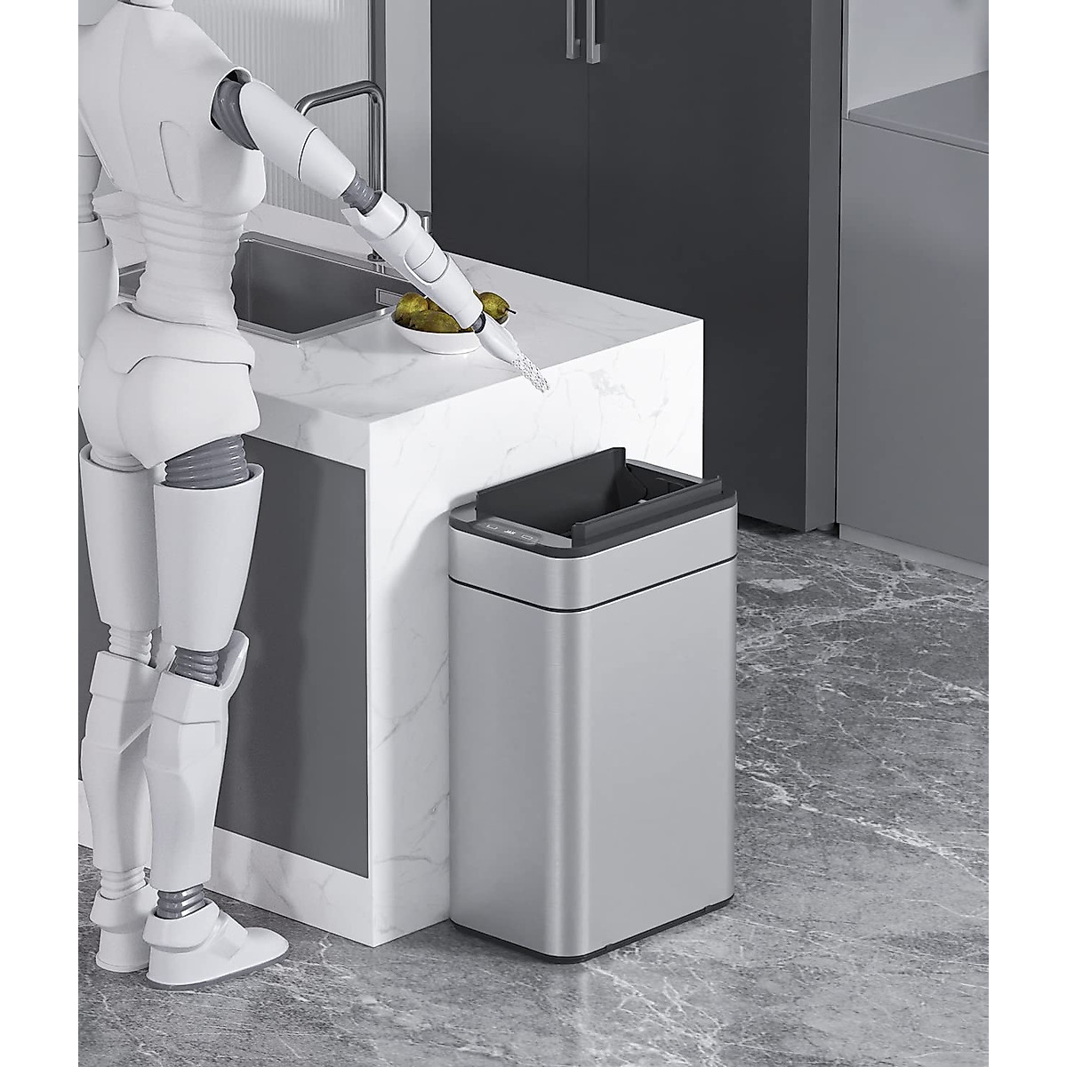 ELPHECO Kitchen Trash Can 60 Liter / 16 Gallon Automatic Trash Can with Butterfly Lid, Motion Sensor Garbage Can for Kitchen, Office, Living Room, Outside, 3 AA Batteries (Excluded)