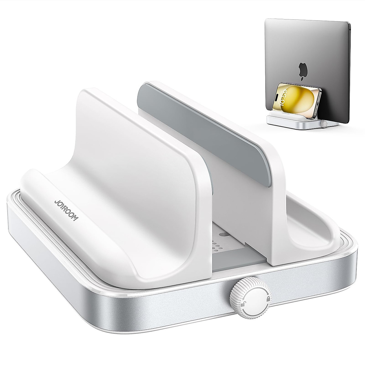 JOYROOM Vertical Laptop Stand,[User Friendly & Space Saving] Aluminum Laptop Holder Desktop Stand with Adjustable Knobs for MacBook/Surface/Dell/Chrome Book/Gaming Laptops [Up to 17.3 inch] White