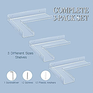 Tgzwme Clear Acrylic Floating Corner Shelves Wall Mounted 5MM Thick Bookshelf Invisible Collection Display Storage Floating Wall Ledge Shelf for Room, Kitchen, Office (3 Pack)