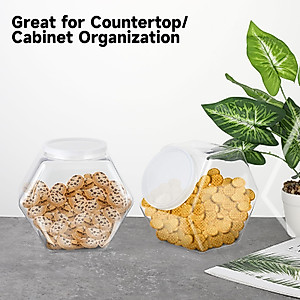 129oz Plastic Candy Jars, 2 Packs Hexagon Cookie jars with Snap-On Lid, Clear Candy Containers for Kitchen Counter, Plastic Canisters for Snacks, Flour, Pet Treats