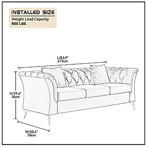 EASYTOUR Chesterfield Sofa, 3-Seater Mid Century Velvet Upholstered Couches, Modern Classic Tufted Button Settee with Roll Arm and Metal Legs for Living Room, Apartment, Office, Small Space, White