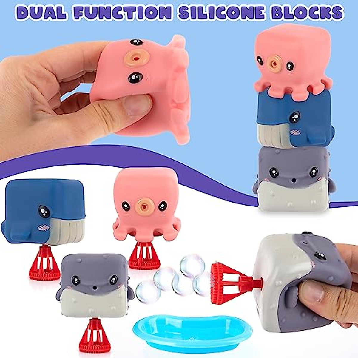 ArtCreativity Bubble Blowing Animals for Kids - Set of 3 - Animal Bubble Toys with 2 Bottles of Bubble Solution and Dipping Tray - Aquatic Party Favors for Kids - Under The Sea Party Supplies