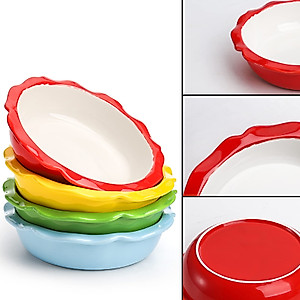Lawei 4 Pack Ceramic Pie Pans, 6.5 inch Mini Pie Dish, 12 Oz Individual Pie Plate for Dessert Kitchen, Round Baking Dish Pan with Ruffled Edge for Dinner, Dishwasher & Microwave & Oven Safe