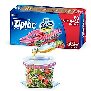 Ziploc Gallon Food Storage Bags, Stay Open Design with Stand-Up Bottom, Easy to Fill, 80 Count