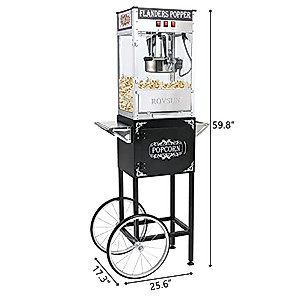 ROVSUN Popcorn Machine with Cart, Wheels & 8 Oz Kettle Makes Up to 32 Cups, Popcorn Maker with Stainless Steel Scoop, Oil Spoon & 3 Popcorn Cups for Commercial Home Movie Theater, Black
