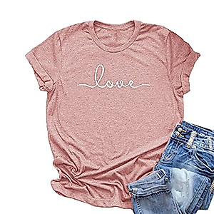 NIUBIA Women's T-Shirt Printed Casual Short Sleeve Tops Summer Casual Loose Fitted Top Light Pink